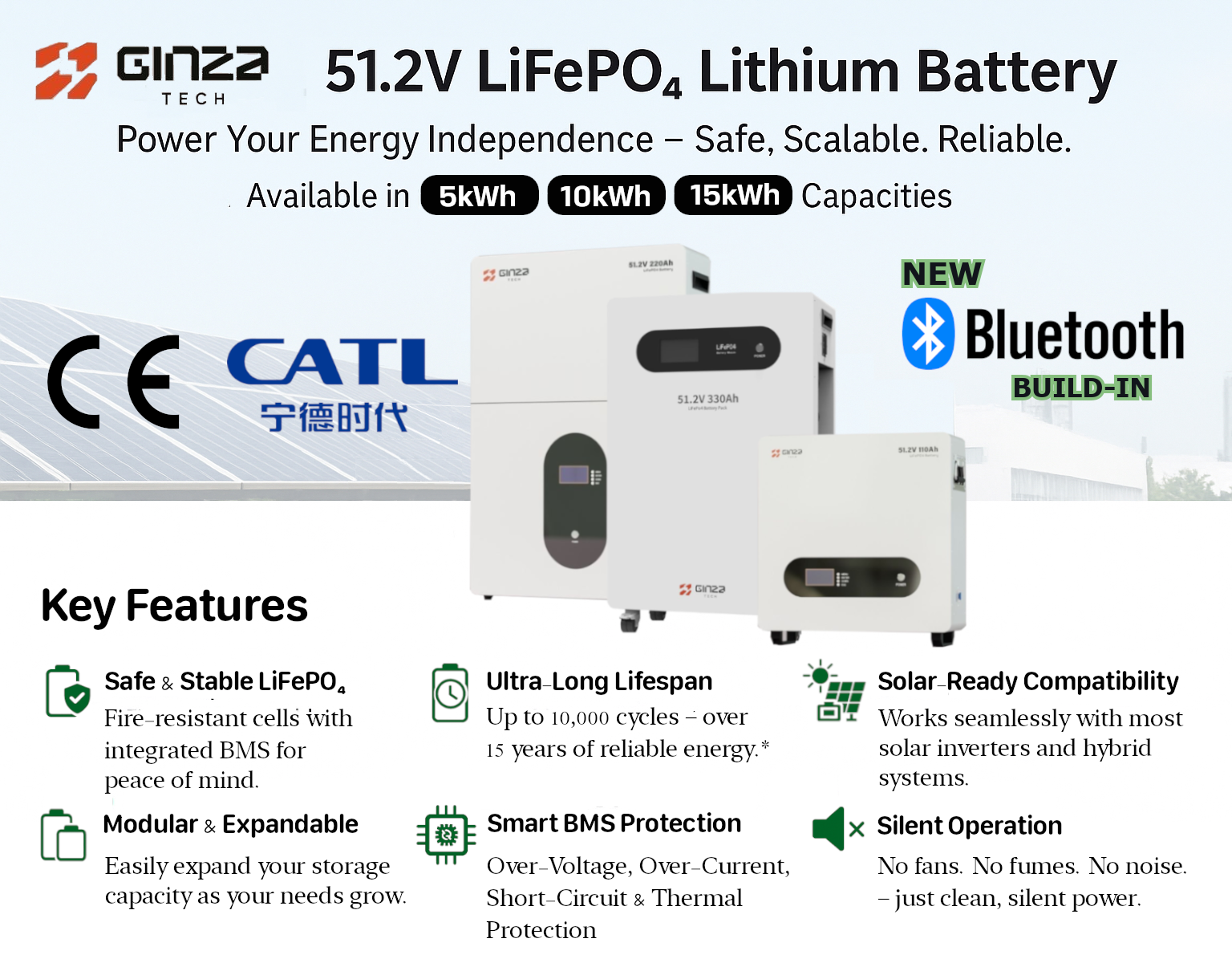 51.2V LiFePO4 Lithium Battery Pack 5kWh 10kWh 15kWh Smart BMS Long Lifespan for Solar System ...