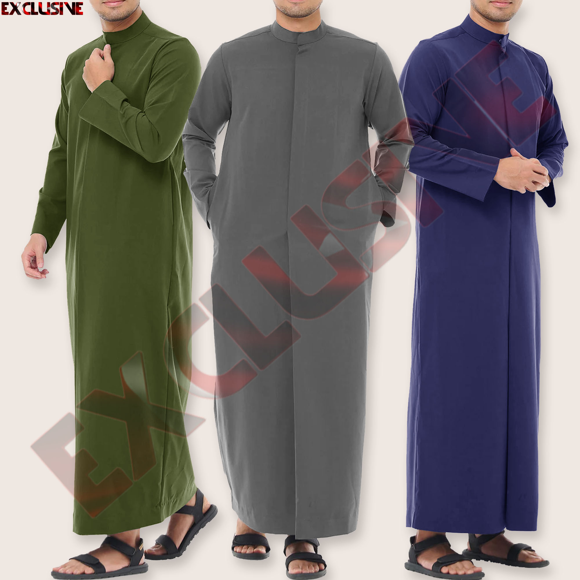 Classic Arab Style Jubah for Men Modest Round Neck Robe with Pockets ...