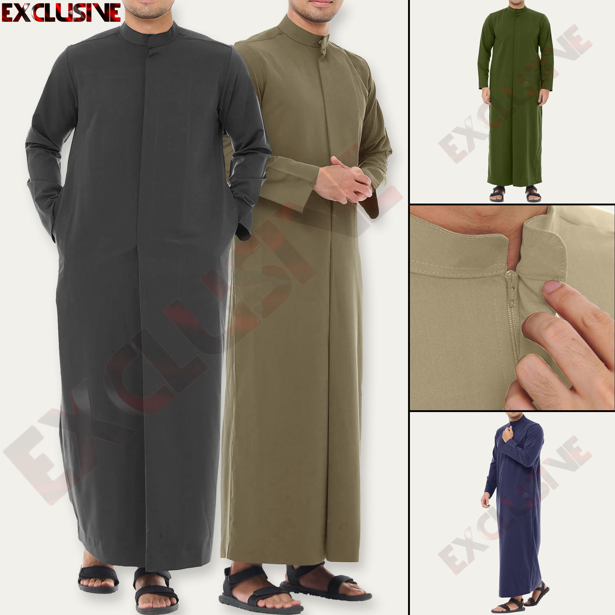 Classic Arab Style Jubah for Men Modest Round Neck Robe with Pockets ...