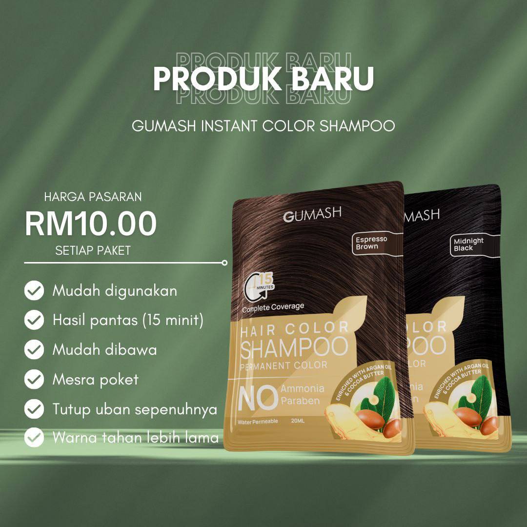 GUMASH HALAL HAIR COLOR SHAMPOO NO PARABEN NO AMMONIA TELUS AIR SAH SOLAT | Shopee Malaysia