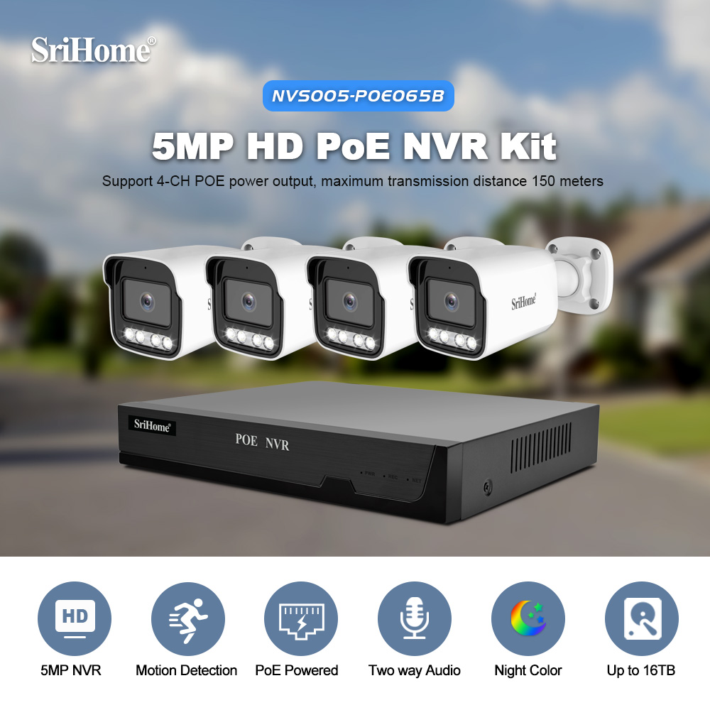 (5MP) 2K CCTV PoE NVR System – SriHome 4CH 4-Port NVR + 4x PoE Camera ...