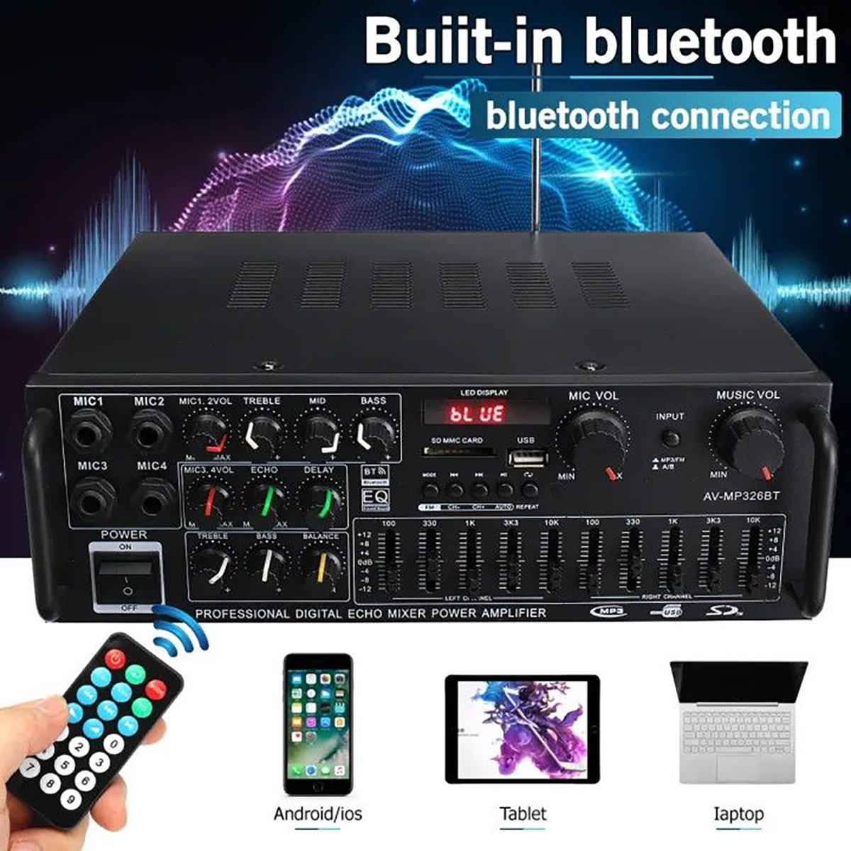 6000W Power Amplifier Bluetooth Karaoke Home Theater Amplifier Audio ...