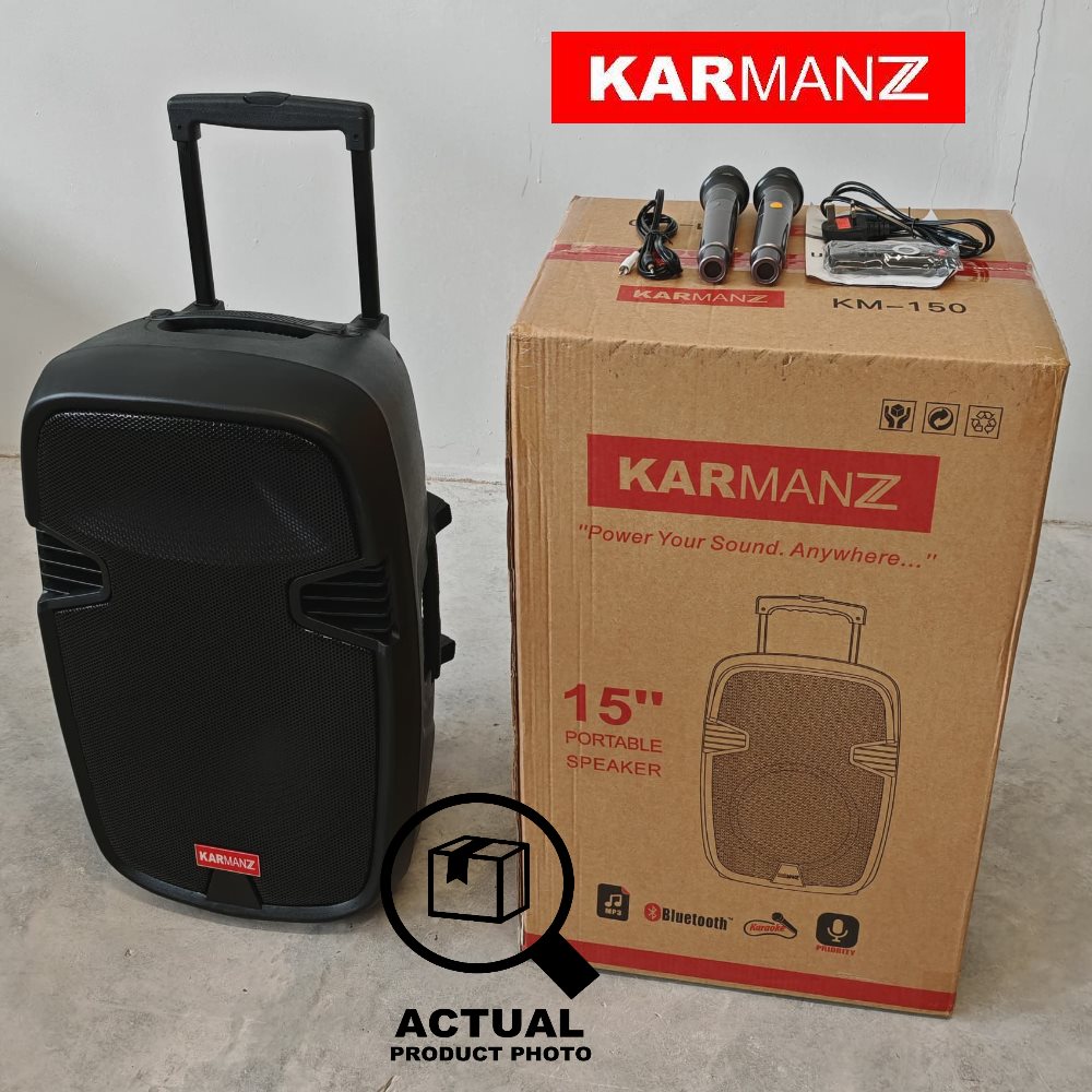 KARMANZ 15 inch Portable Trolley Speaker Amplifier Karaoke + 2 Wireless ...