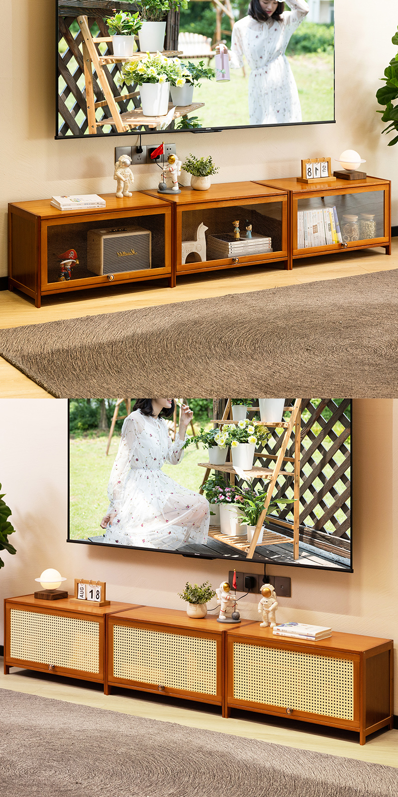 🔥Hot Sales Bamboo TV Cabinet 24/37/48 Inch Rattan Door Console Cabinet ...