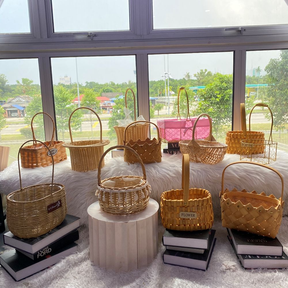 Flower Rattan Bamboo Oval Wicker Woven Weaving Gift Basket Bakul ...