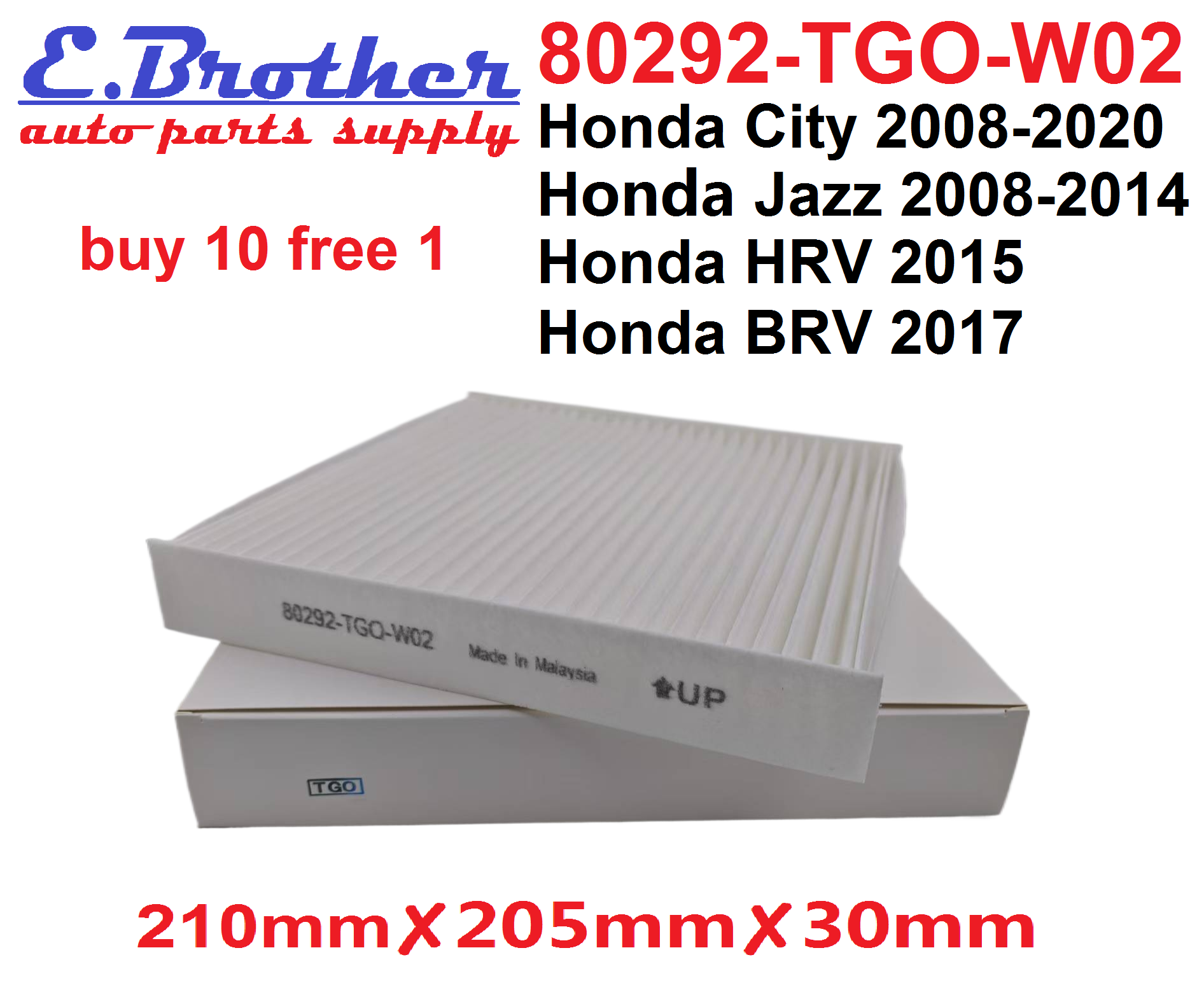 Buy 10 Free 1 CABIN AIR FILTER HONDA CITY 2008-2020 / JAZZ 2008-2014 ...