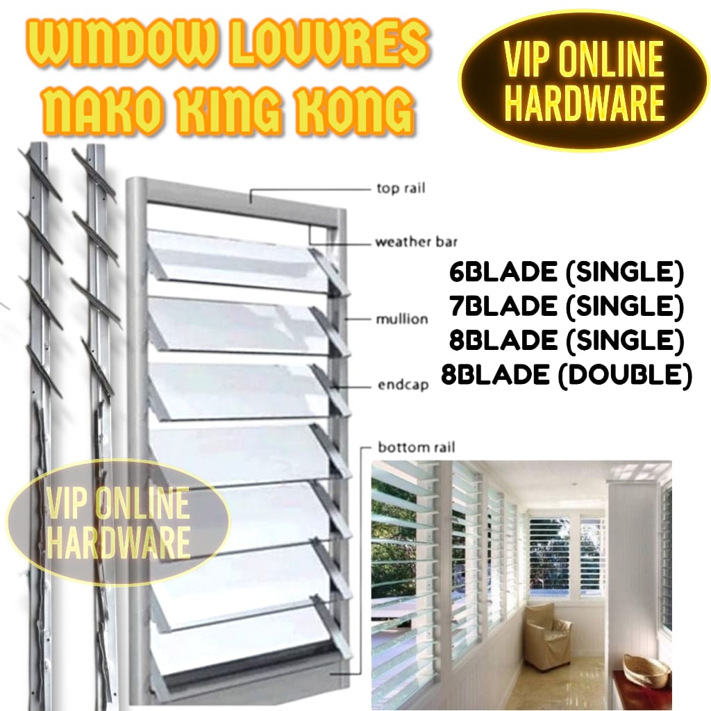 1 PAIR KINGKONG 8 Layers Blade Traditional Naco Window Local Louver ...