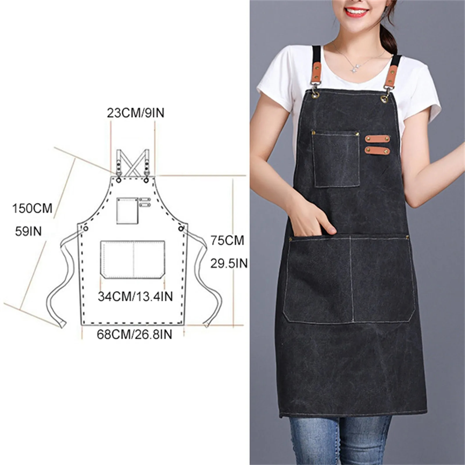 Durable Canvas Apron with Cotton Strap | Apron Dapur Cafe Kitchen ...