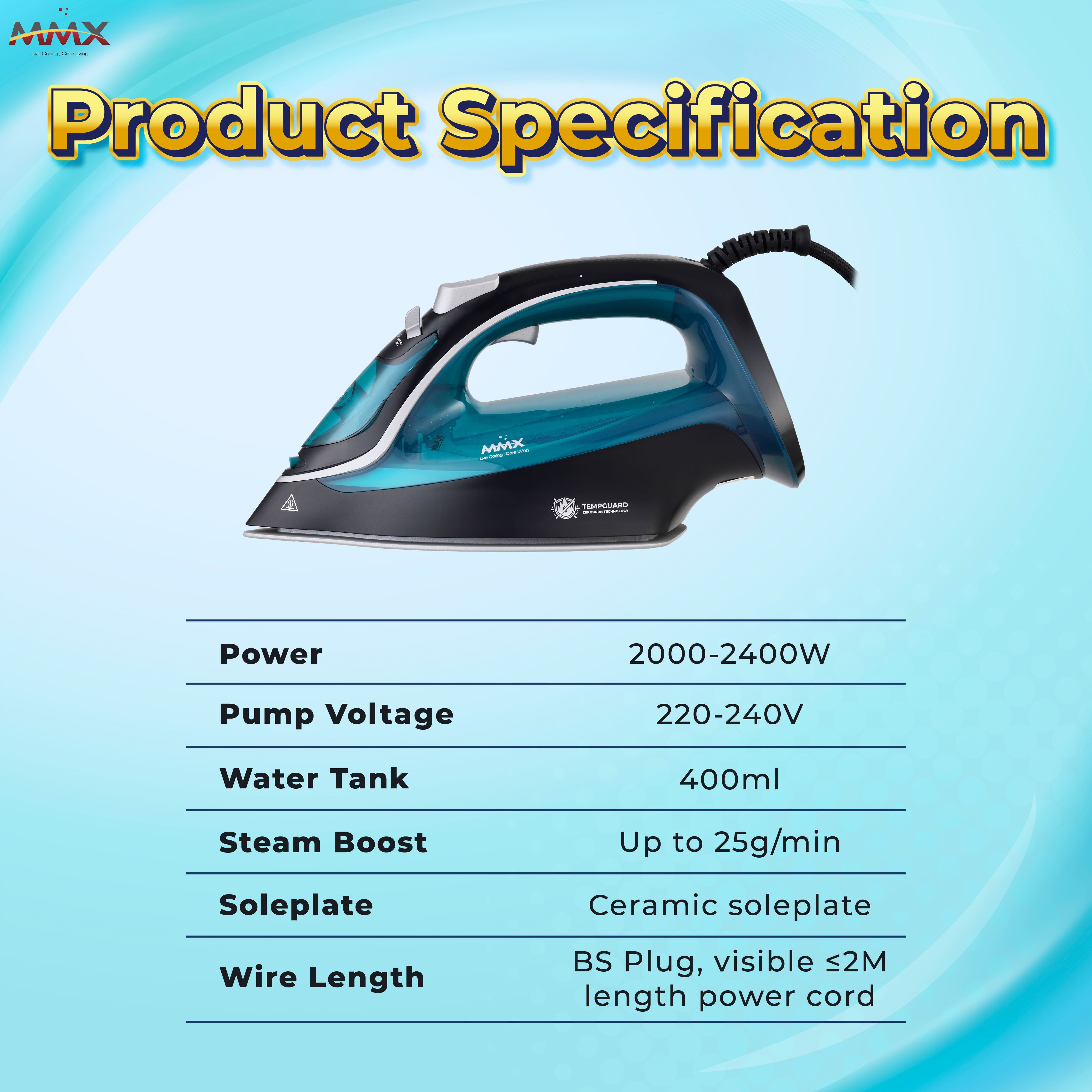 MMX ZeroBurn ProSteam (KB931N): Powerful Steam Iron with Auto Shut-Off ...
