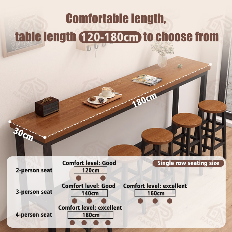 RR- Long Bar Table With High Bar Stool Home Balcony Coffee Desk 180cm ...
