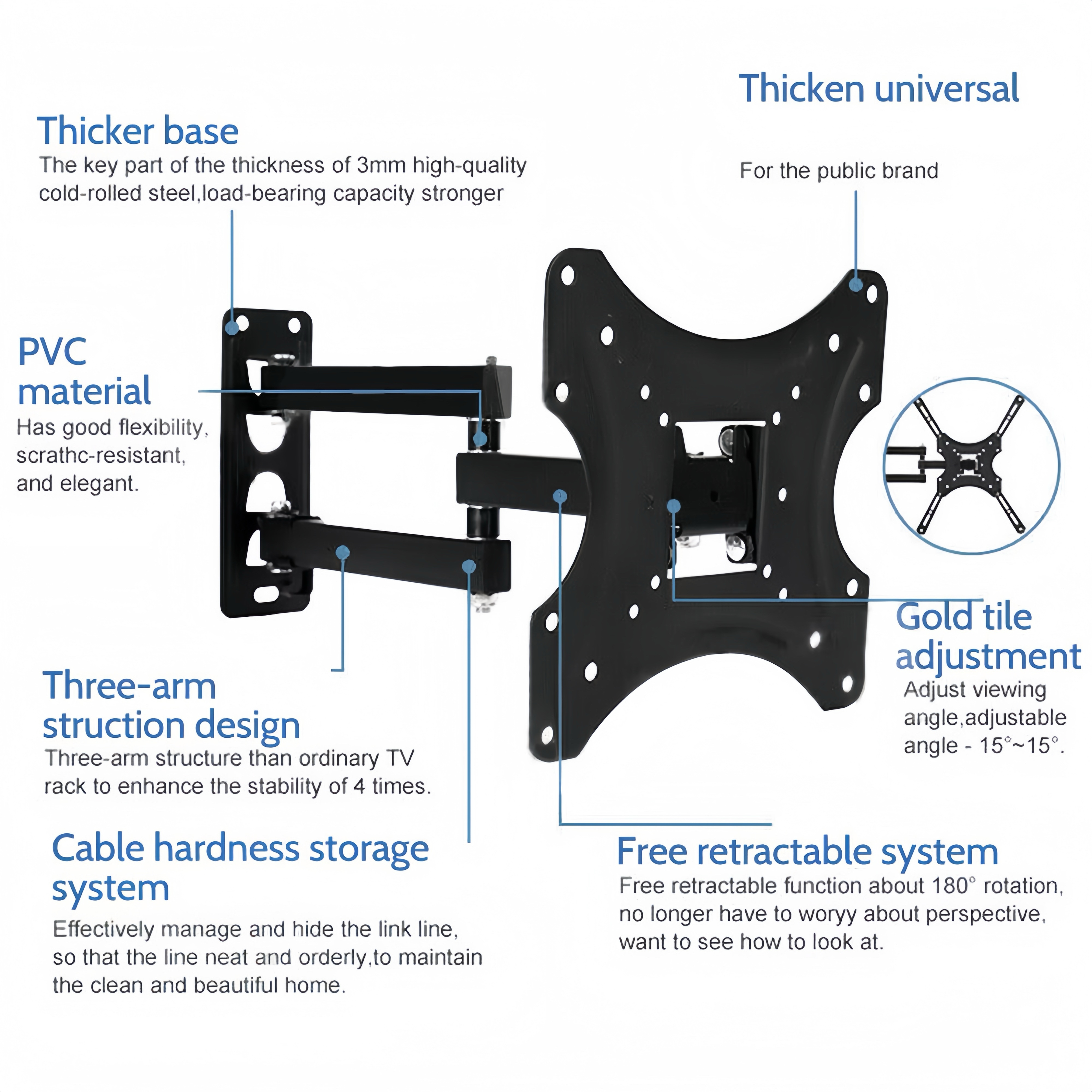 UNIVERSAL 17"–42'' TV WALL MOUNT BRACKET (FULL MOTION ‒ SINGLE ARM ...