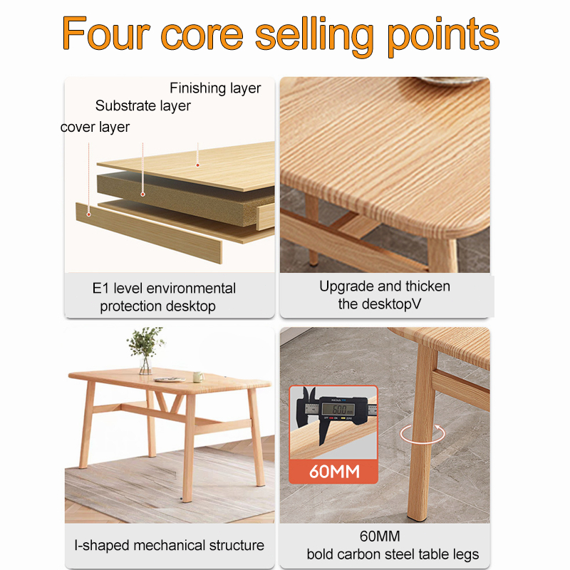 🍽️Wooden Dining Table Modern Meja Kitchen Solid Wood Home Dinner Table ...