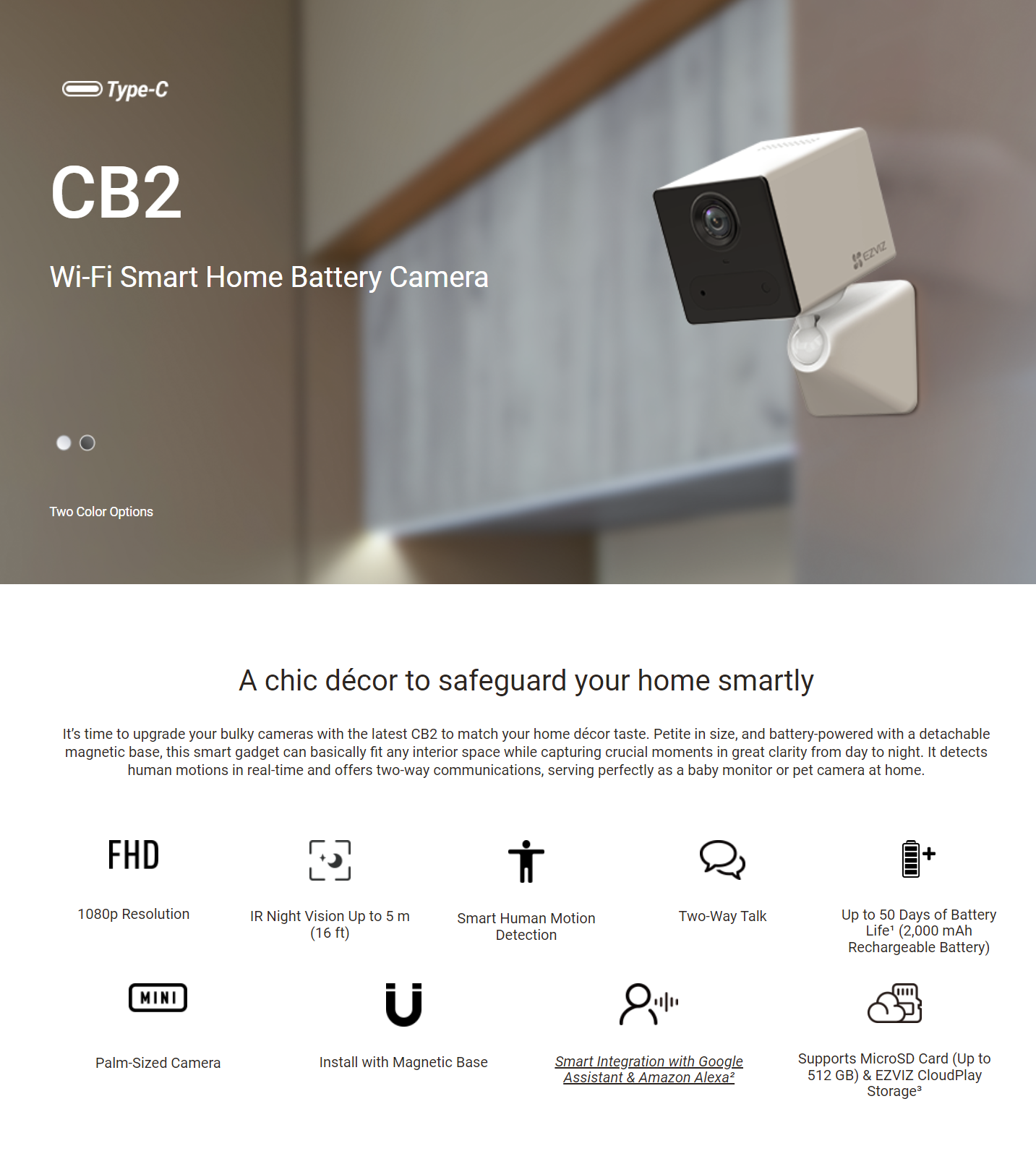 Ezviz CB2 1080P FHD 2MP Wi-Fi Smart Home Battery Two Way Talk Security ...