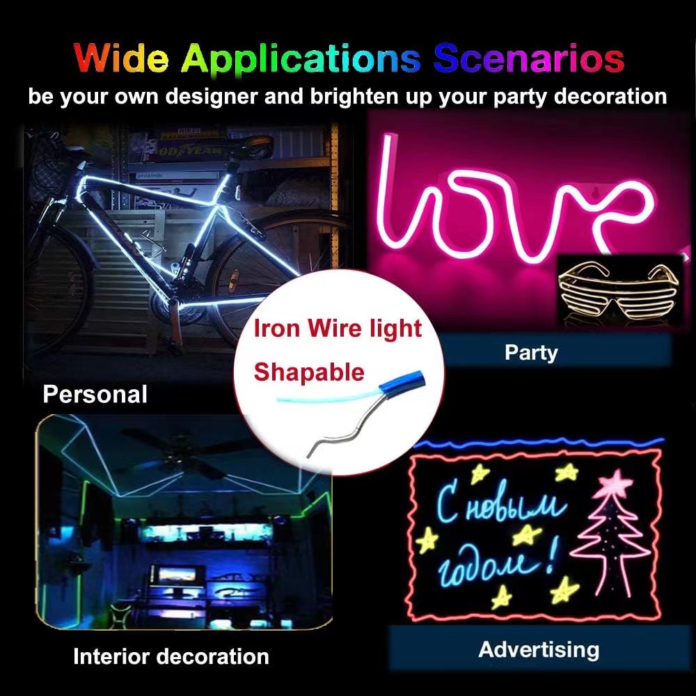 2.8mm EL Wire Neon Light Iron Core Flexible LED Neon Glow Light For DIY ...