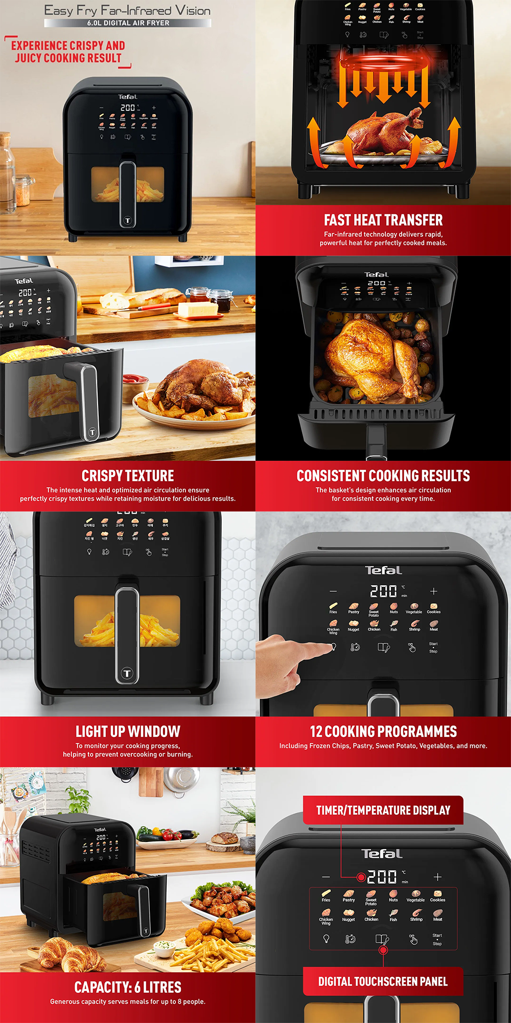 Tefal EY8218 6.0L Easy Fry Far Infrared Vision Air Fryer | ESH | Shopee ...
