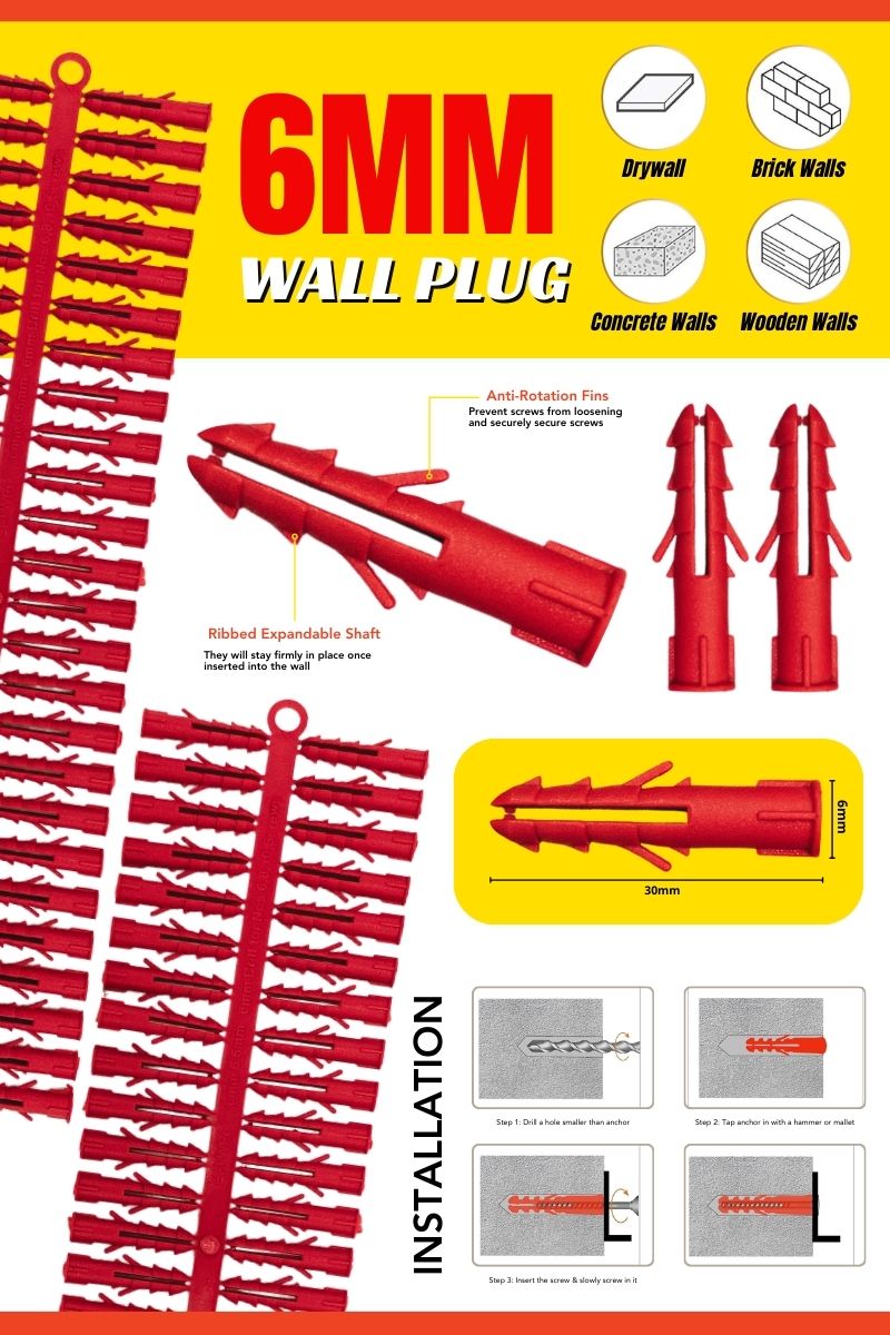 EPI 6MM 1 PAPAN Wall Plug Screw Wall Wall Plug Plastic Skru Dinding ...