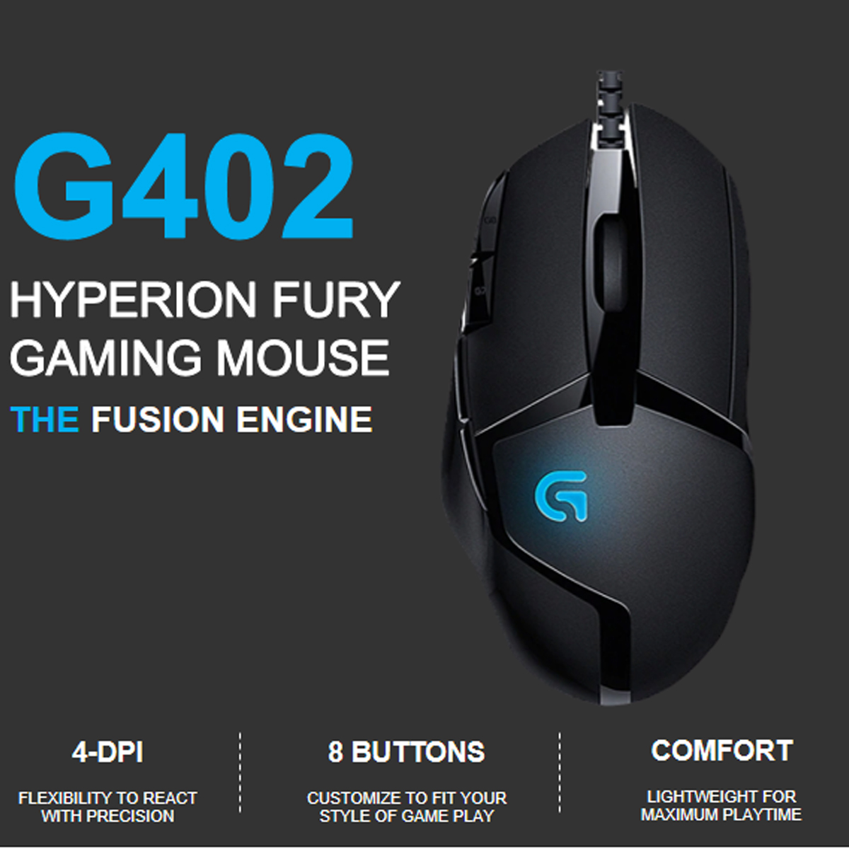 Logitech G402 Hyperion Fury Wired Gaming Mouse, 4,000 DPI, Lightweight ...