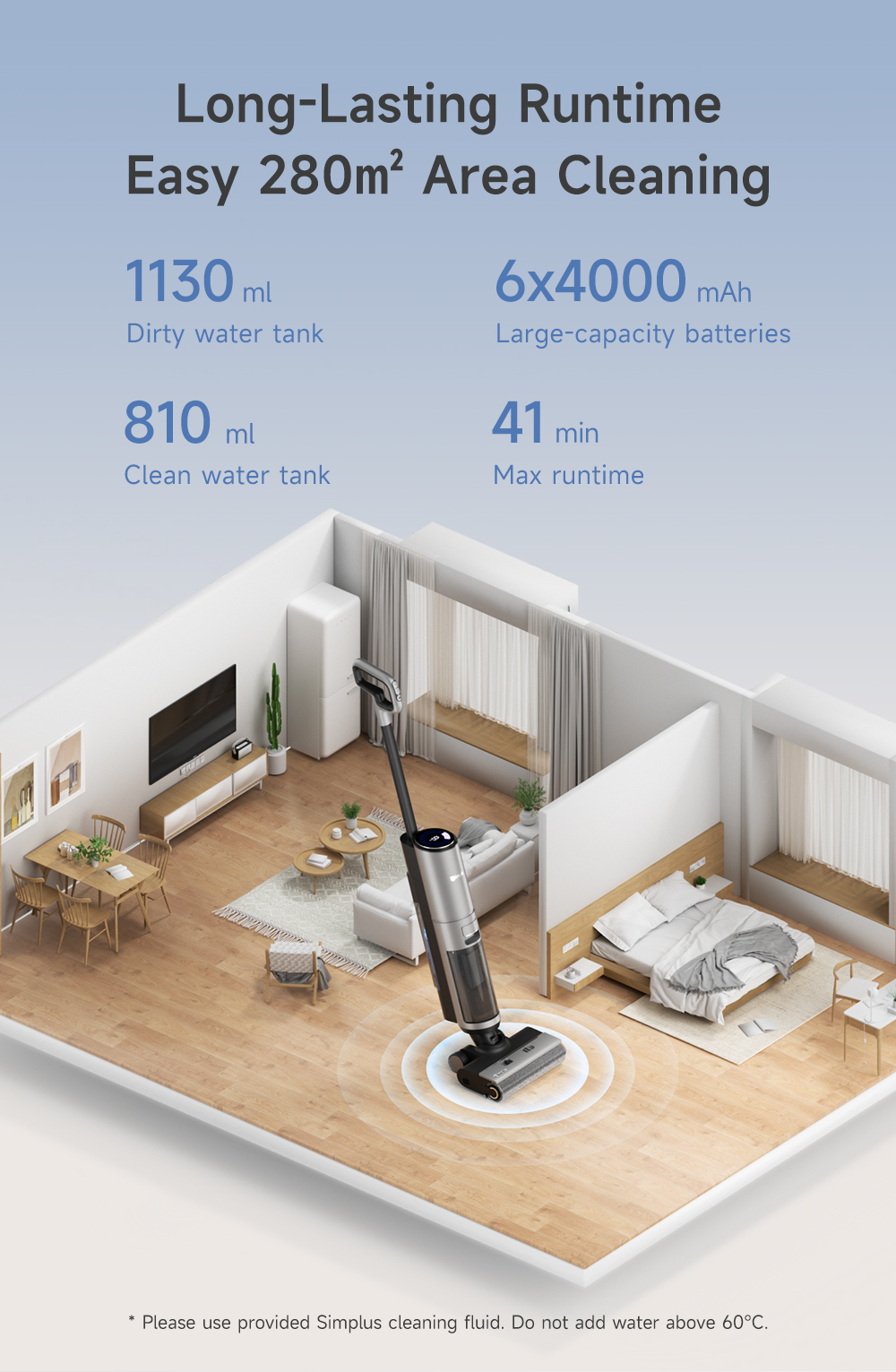 Simplus Floor Washer 20000Pa Smart AI Dirt Detection 55℃ Hot Air Drying ...