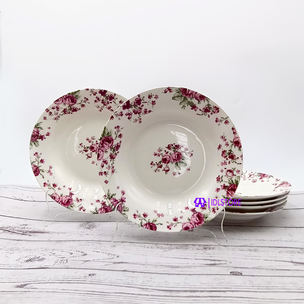 6 Pcs 20.5cm Porcelain Soup Plate Pinggan Melengkung Pinggan Bunga ...