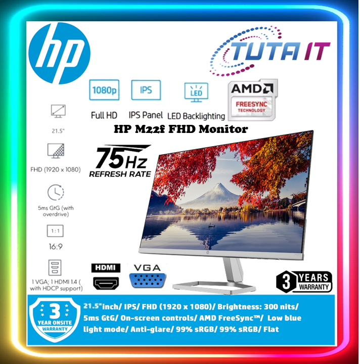 HP M22f FHD Monitor / 21.5" IPS display / 3-sided micro-edge bezel ...
