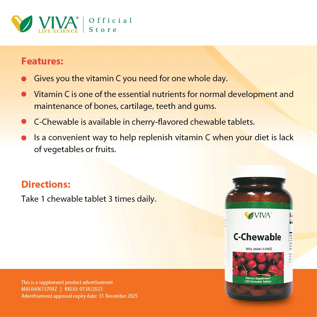 TWIN PACK - C-Chewable (120 chewable tablets x2) (Exp. Dec 2026) 口嚼维他命C ...