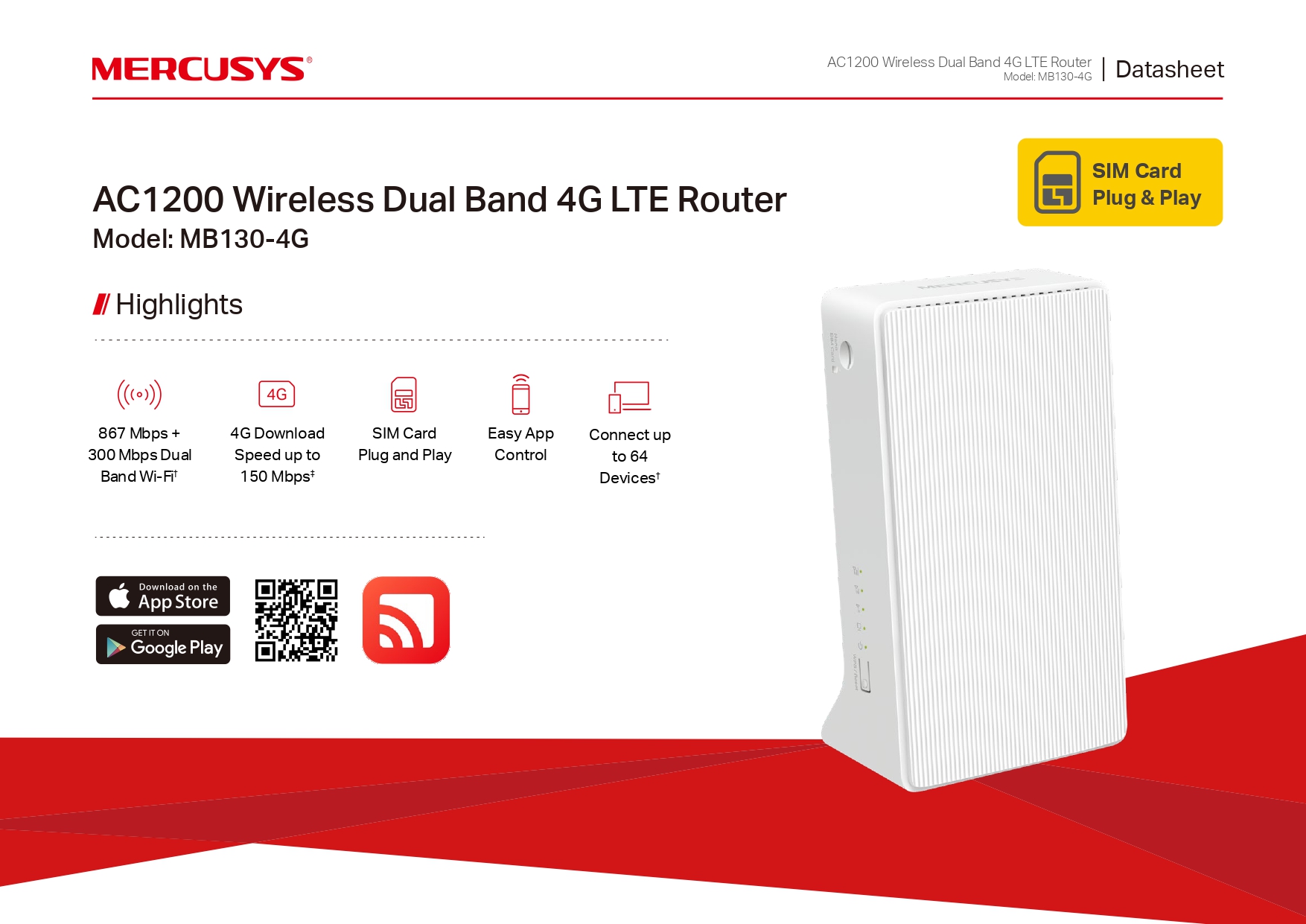 Mercusys AC1200 Wireless Dual Band 4G LTE Router MB130-4G | Shopee Malaysia