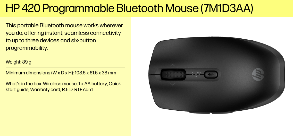 HP 420 Programmable Bluetooth Mouse [7M1D3AA] | Shopee Malaysia