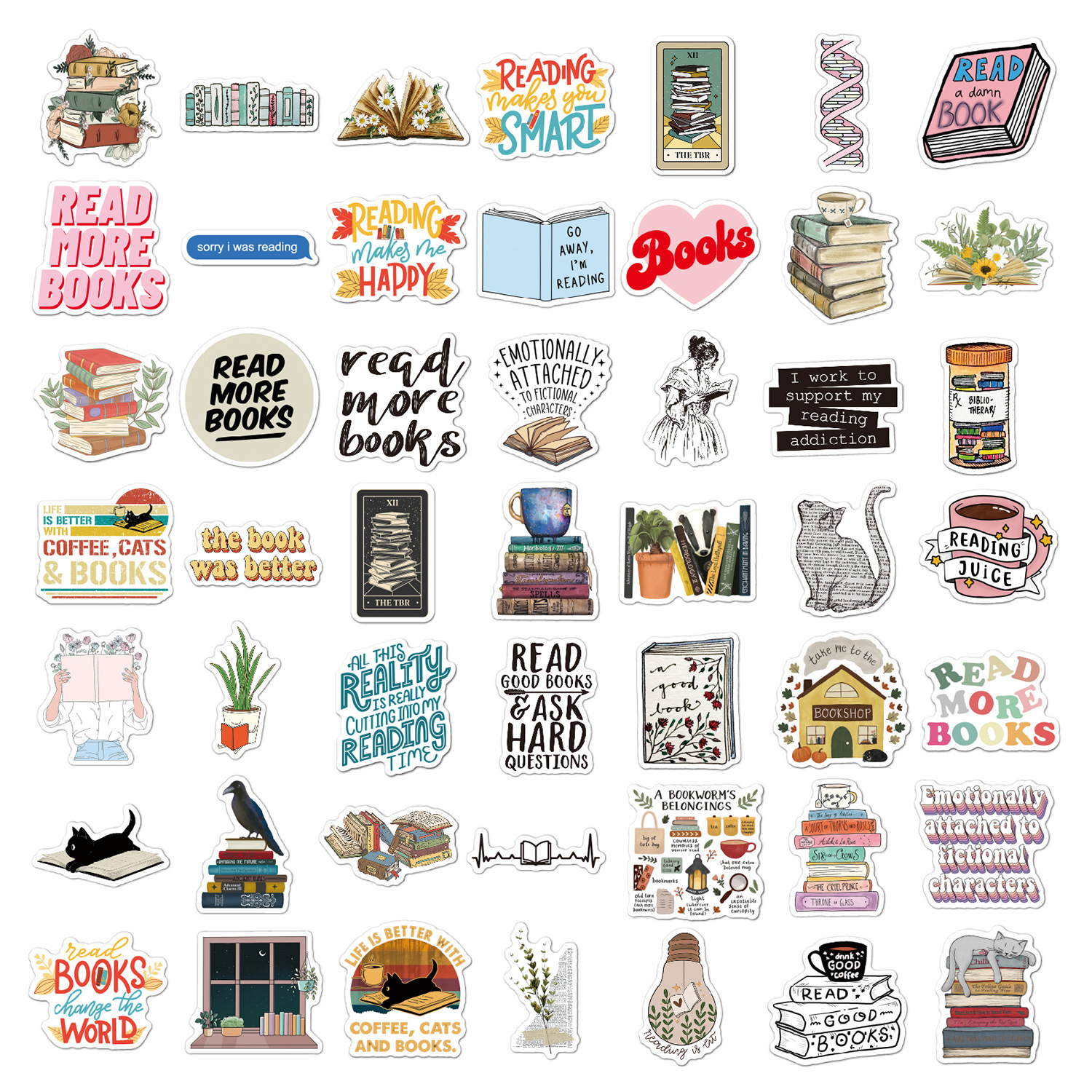 50pcs Book Reading I Love Reading Stickers Graffiti Kids DIY Luggage ...