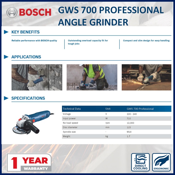 Bosch GWS 700 4 inch / 100mm 710 Watt Angle Grinder with Side Handle ...