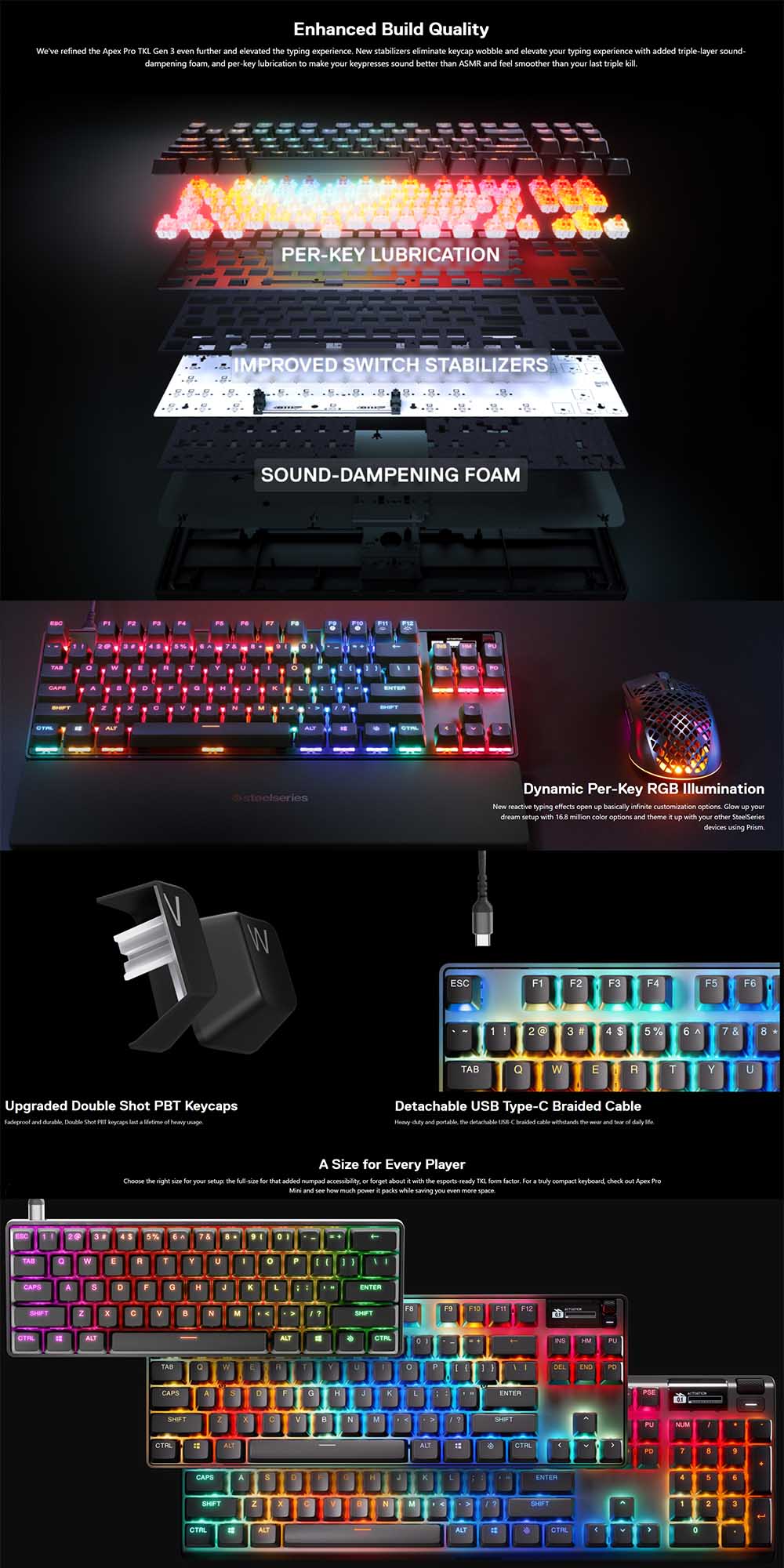 SteelSeries Apex Pro TKL Gen 3 Wired RGB Omnipoint 3.0 Mechanical ...