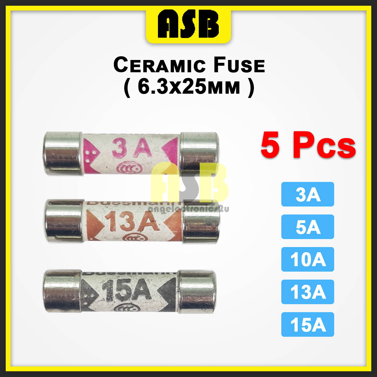 (5pcs) Ceramic Fuse ( 6.3*25MM ) ( 3A / 5A / 10A / 13A / 15A ) | Shopee ...