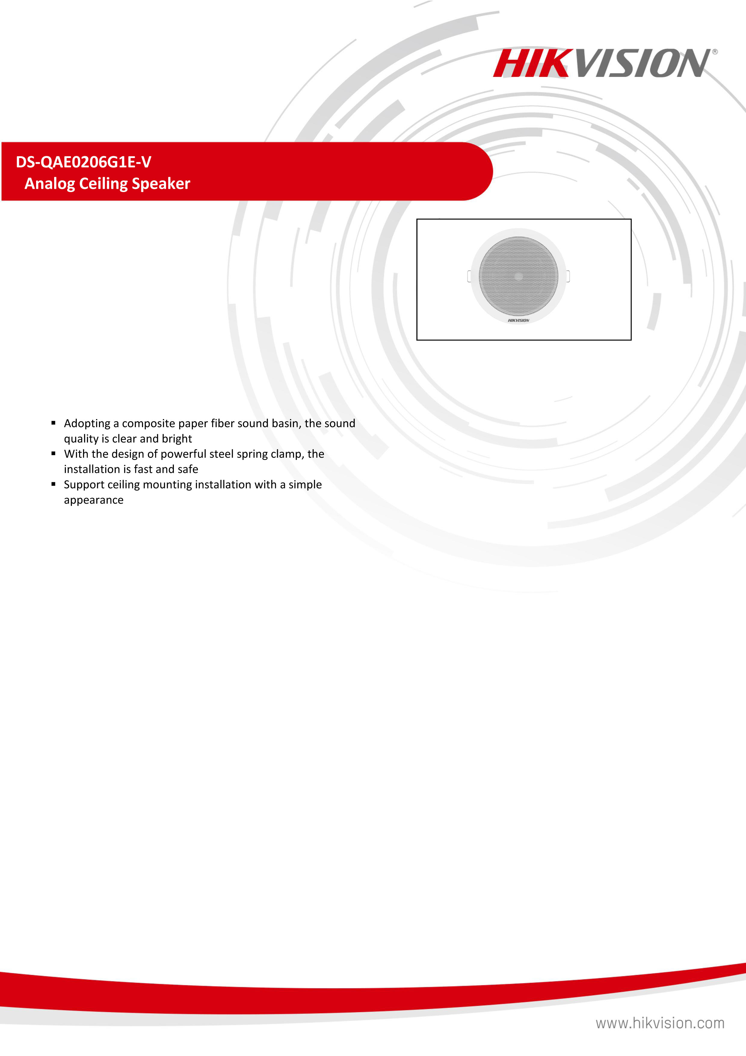 Hikvision DS-QAE0206G1-V Hikvision Analog Ceiling Speaker 6W ...