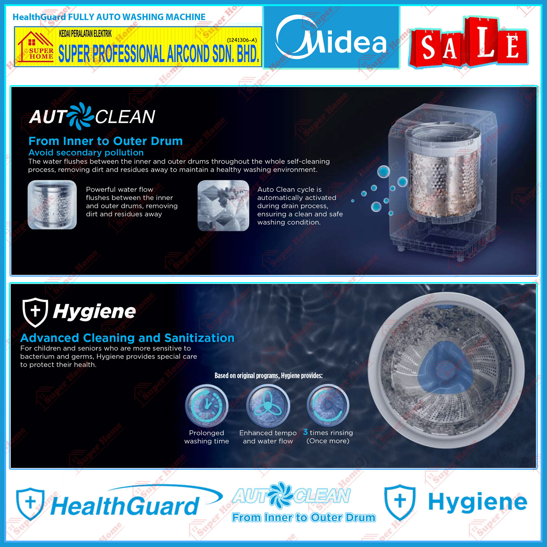 Midea Washing Machine MA100W85 8.5kg Top Load Fully Auto Washer Machine ...