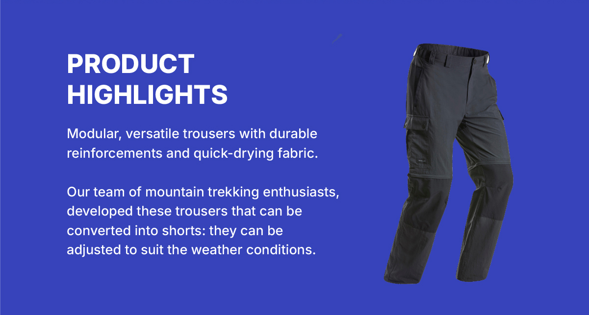 Decathlon Men's Mountain Trekking Durable 2-In-1 Zip-Off Trousers Mt100 ...