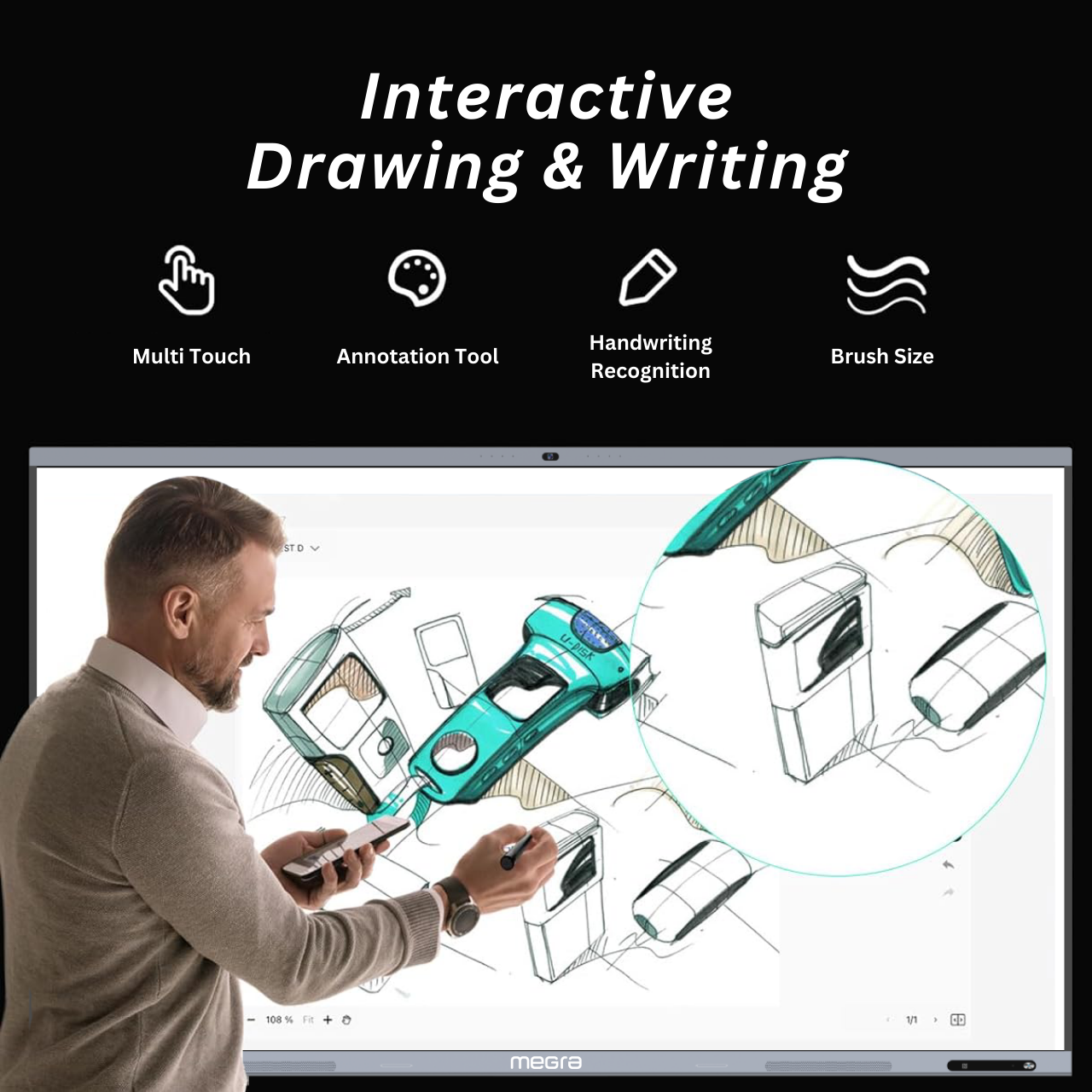 MEGRA 75 Inch Interactive White Board School TV Touch Screen Monitor ...