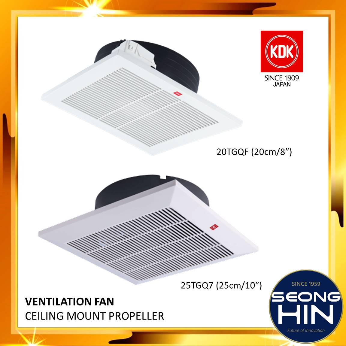 KDK 25TGQ7 10 Inch & 20TGQF 8" Inch Ceiling Mount ventilation Fan (25cm ...