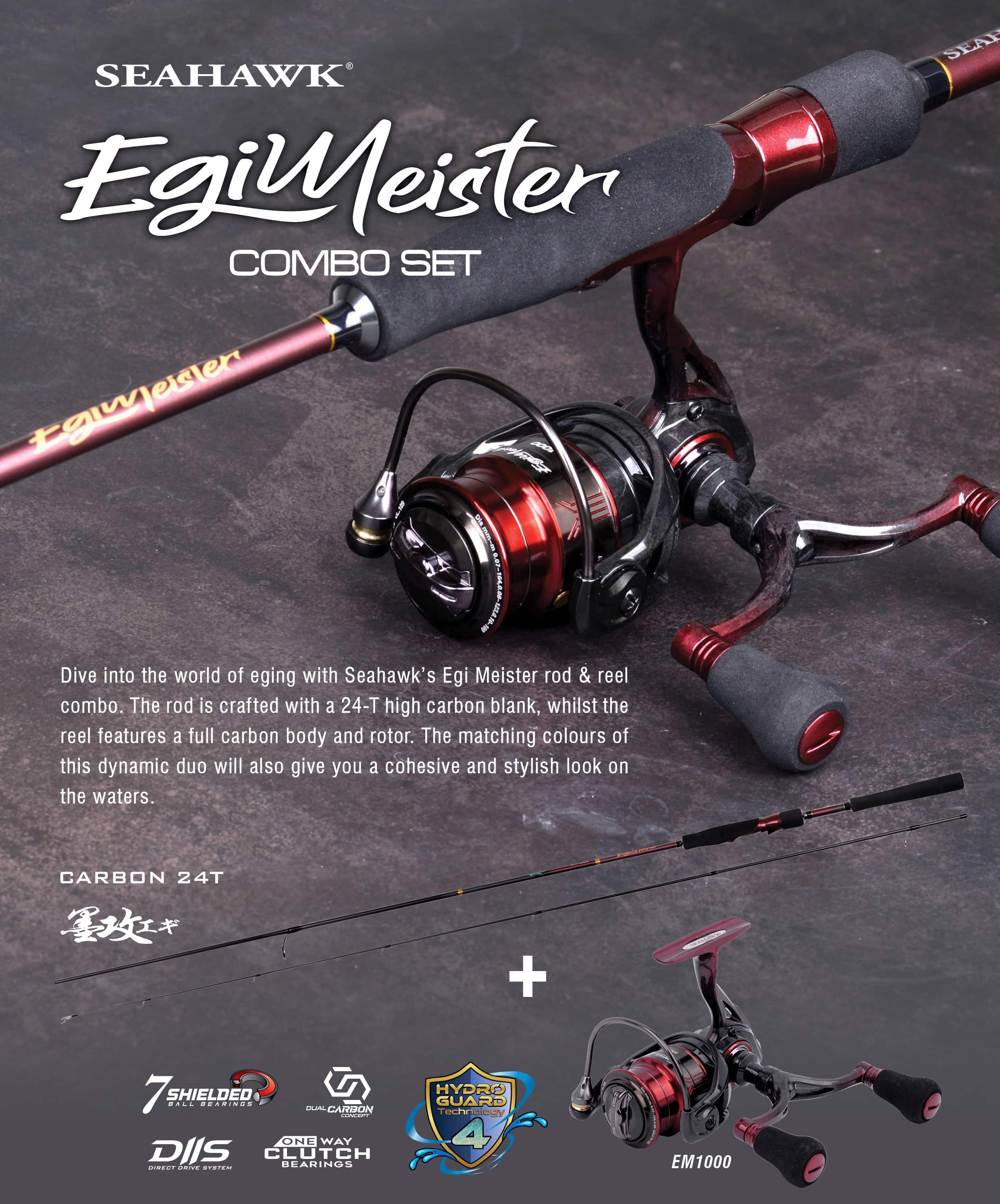 Seahawk EGI MEISTER Double Handle Full Carbon Reel Squid Prawn Fishing ...