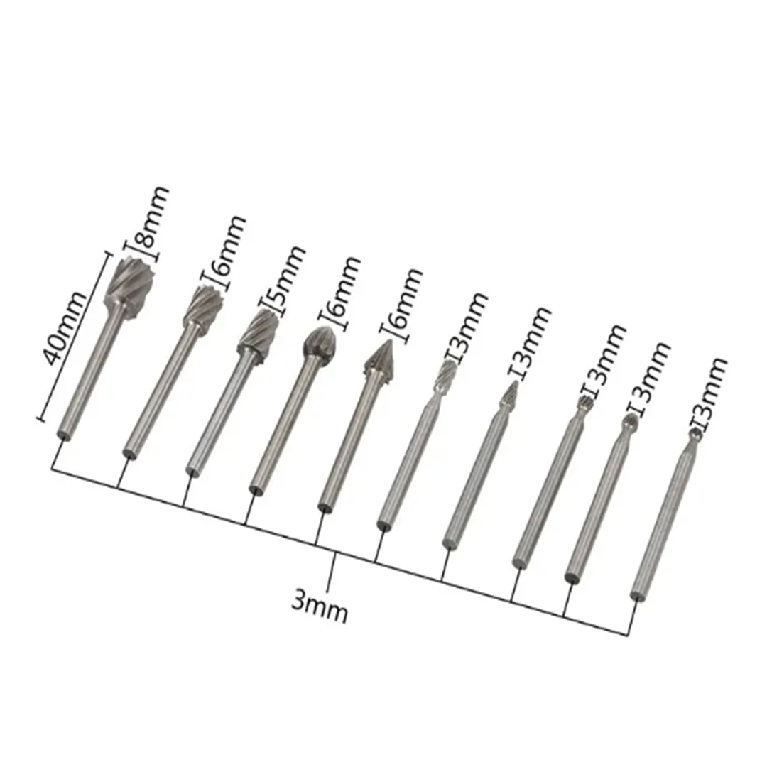 BMY 10pcs Burr Bit Set. Tungsten Carb 3mm Shank Metal Grinding Bits for ...