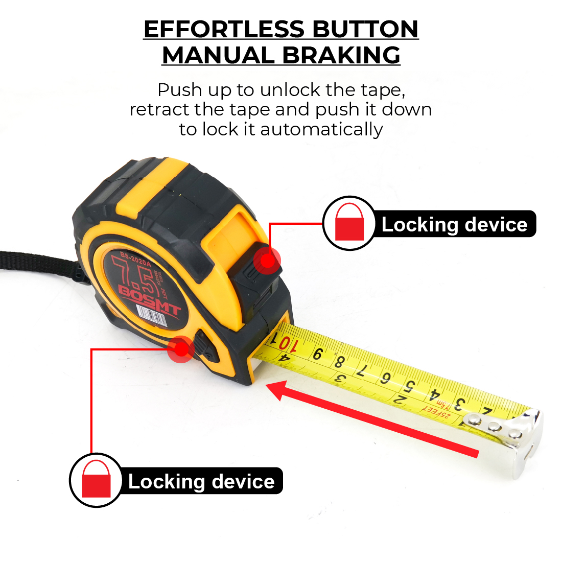 BOSMT Measuring Double-brake Tape 7.5M / 25ft (BS-2020A)/RUIKE (7.5M ...