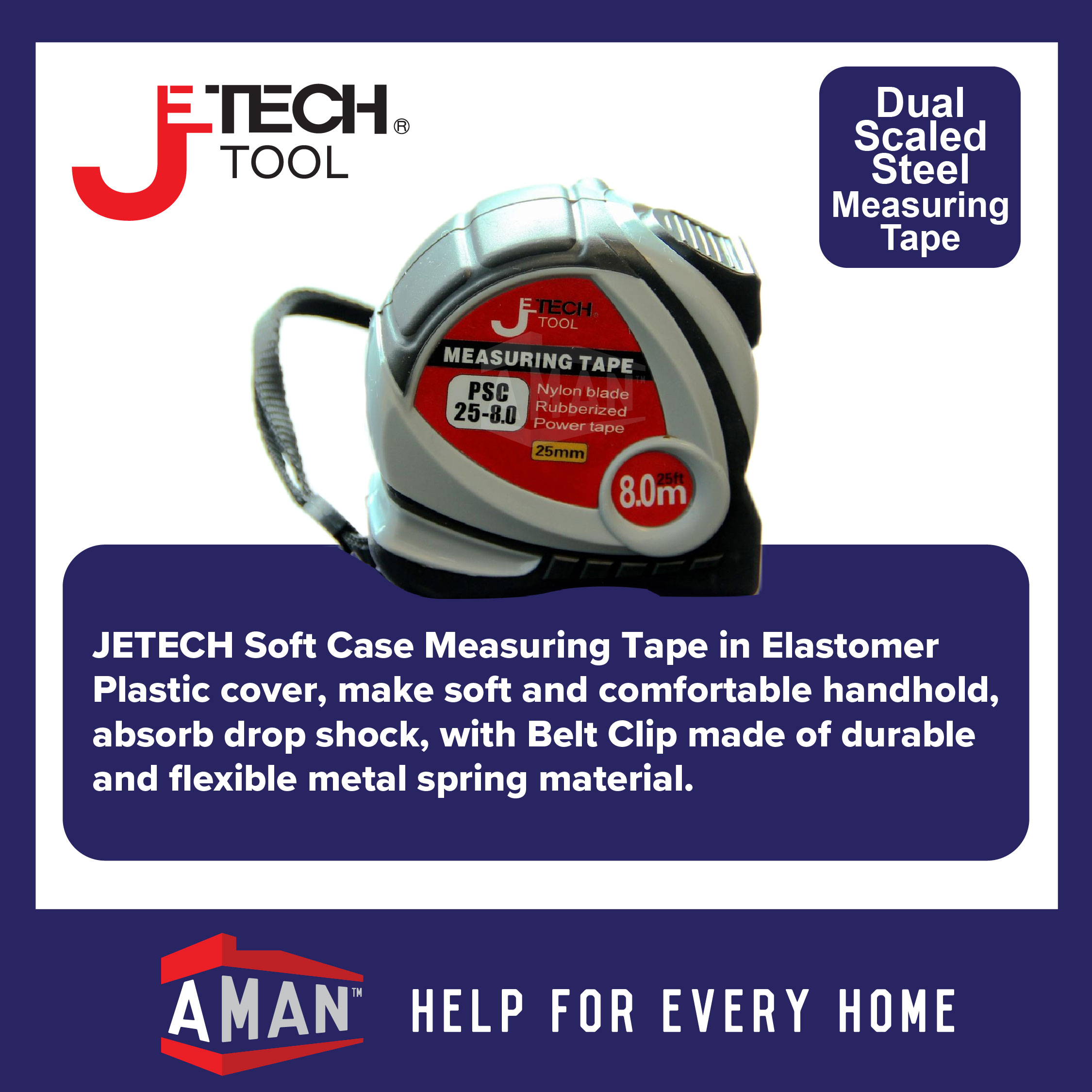 JETECH Measuring Tape Dual Scaled Steel Tape Measurement Hardware Pita ...