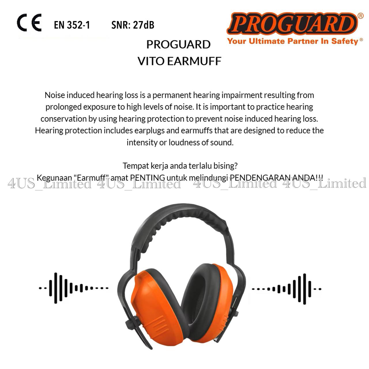 Proguard SNR 27DB Vito Earmuff WIth Rubber Head Band Adjustable Height ...