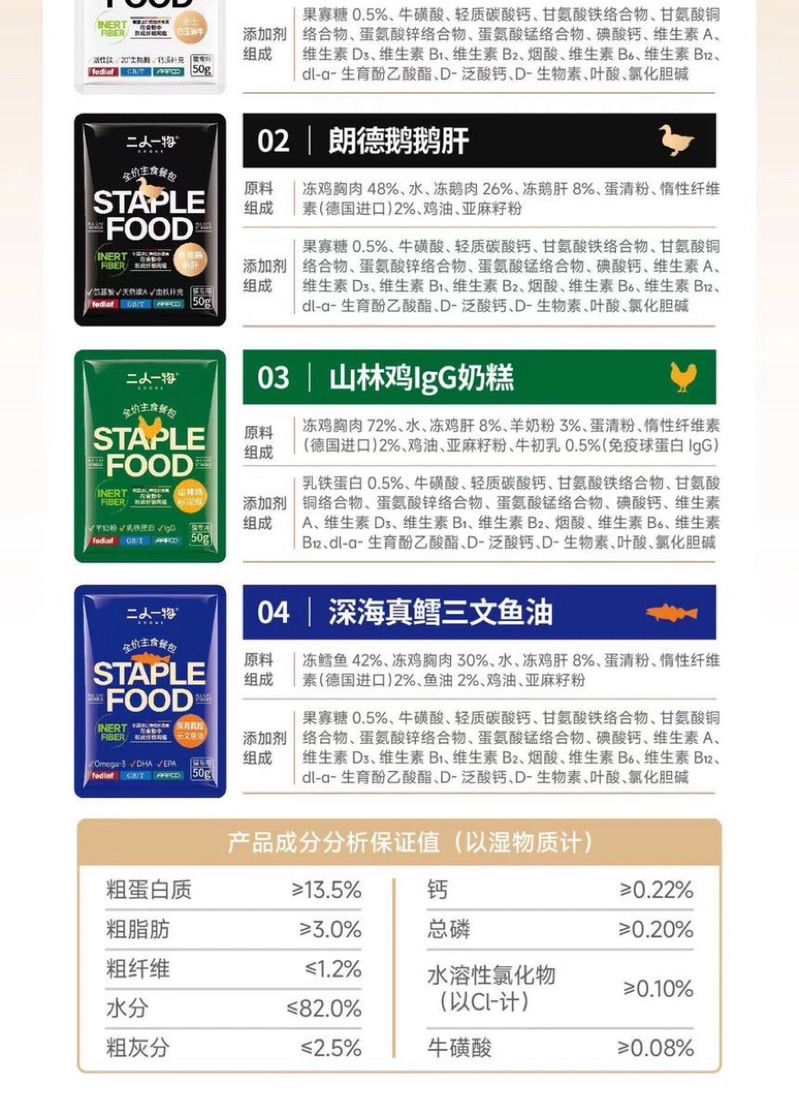 Erone 二人一物 Complete Main Staple Cat/Dog Food Inert Fiber 50g 二人一物全价主食餐包 ...