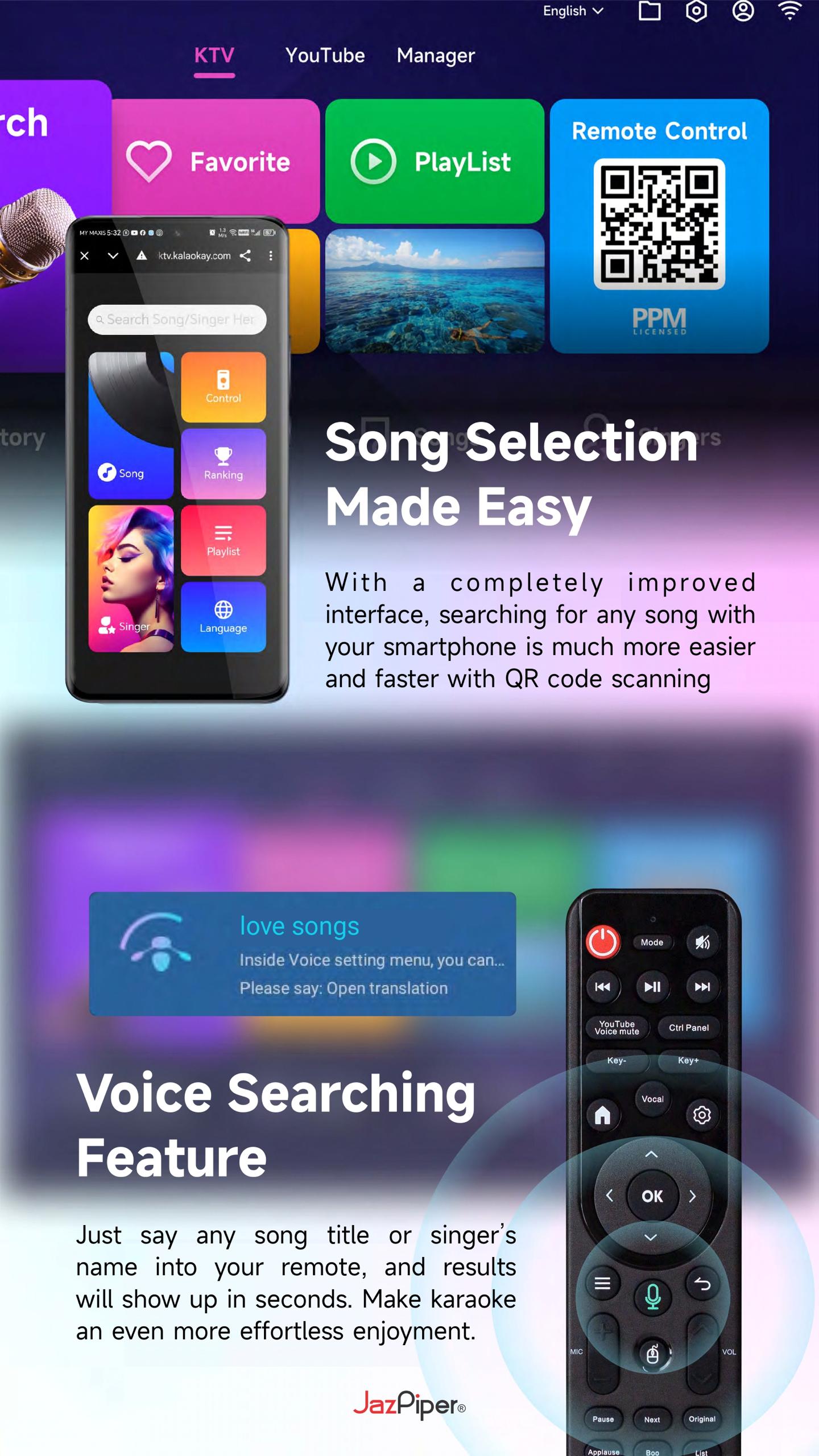 JazPiper Sistem Karaoke Keluarga KTV dgn Penguat, Mic Tanpa Wayar / Family Karaoke System with ...