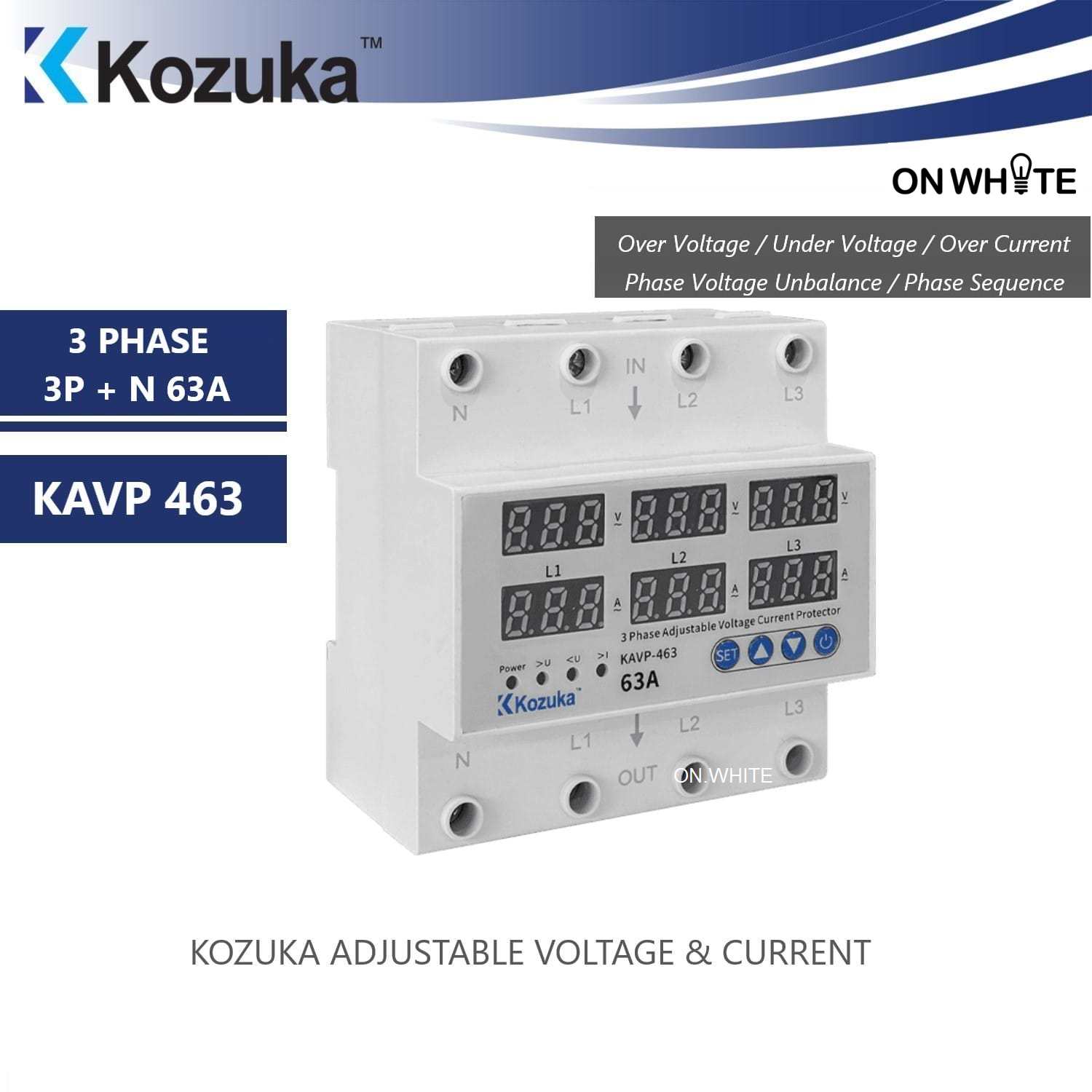 KOZUKA ADJUSTABLE VOLTAGE PROCTECTOR ( KAVP-263 1P+N 63A / KAVP-463 3P ...
