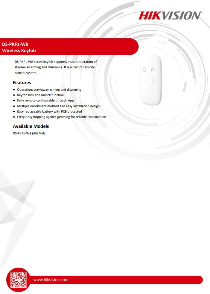 Hikvision DS-PKF1-WB Hikvision AX Pro Wireless Keyfob for DS-PHA64-kit ...