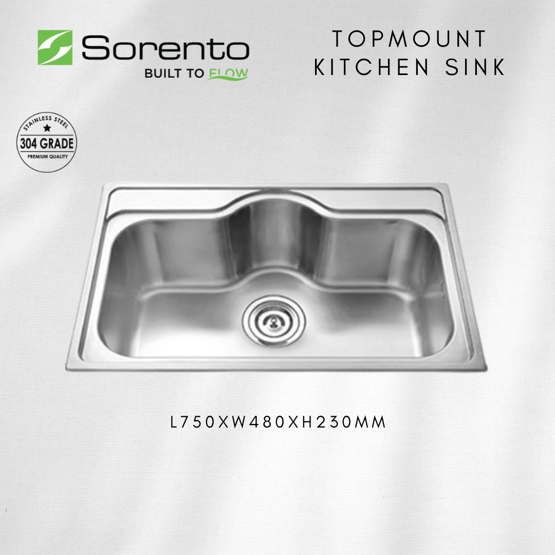 SORENTO Top Mount Kitchen Sinki Single Bowl 500x500 Stainless Steel ...