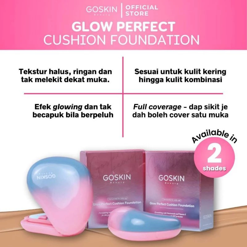 GOSKIN CUSHION FOUNDATION Glow Perfect Full Coverage 15g mesra wuduk ...