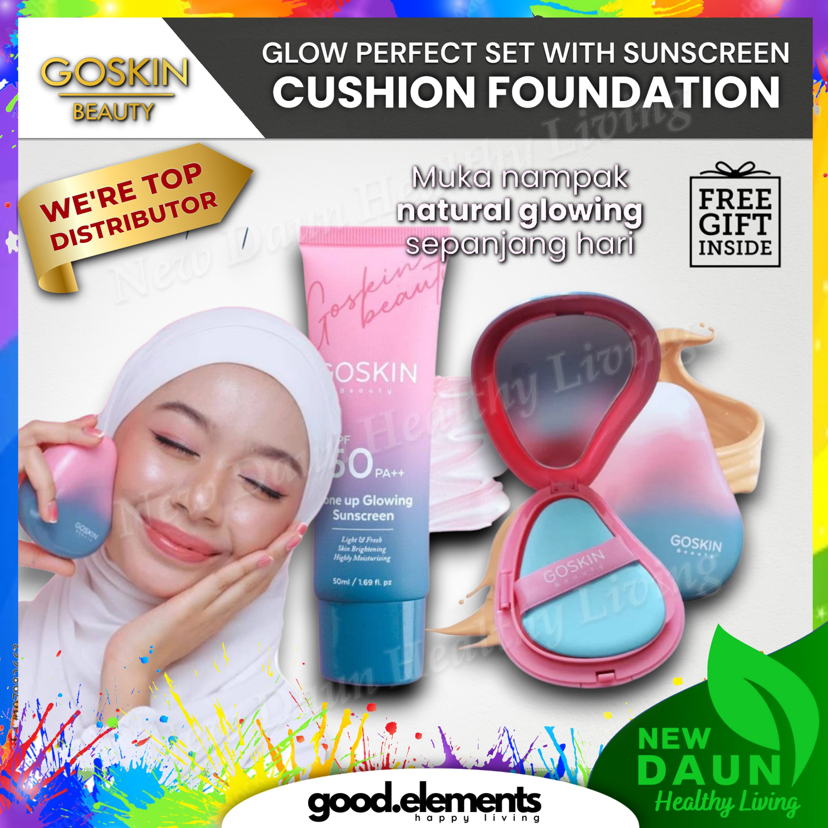 GOSKIN CUSHION FOUNDATION Glow Perfect Set with sunscreen Full Coverage ...