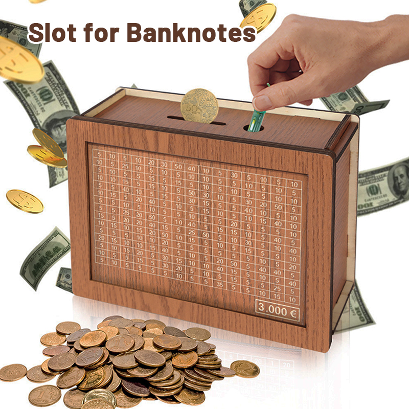 Wood Money Box Piggy Bank Wood Money Bank Money Box Saving Goal Numbers ...