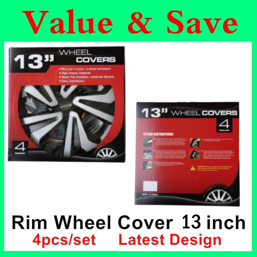 Wheel Cover 13 Inch Tayar Rim Hubcap Set of 4 Penutup Roda Silver Black ...